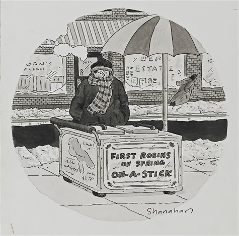 First robins of spring on a stick by Danny Shanahan on artnet