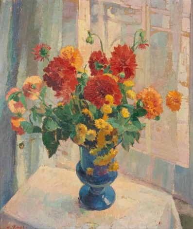 Vase de fleurs devant la fenêtre by Albert Pinot on artnet