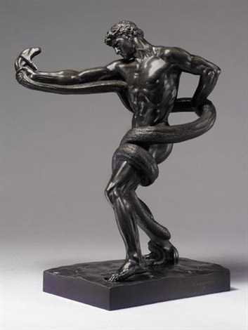Athlete struggling with a python by Lord Frederic Leighton on artnet