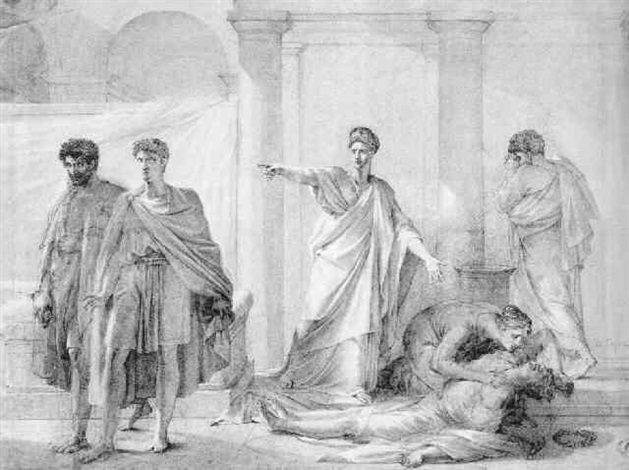 Co-Emperor Geta Septimus dying in the arms of his mother Julia, after a ...