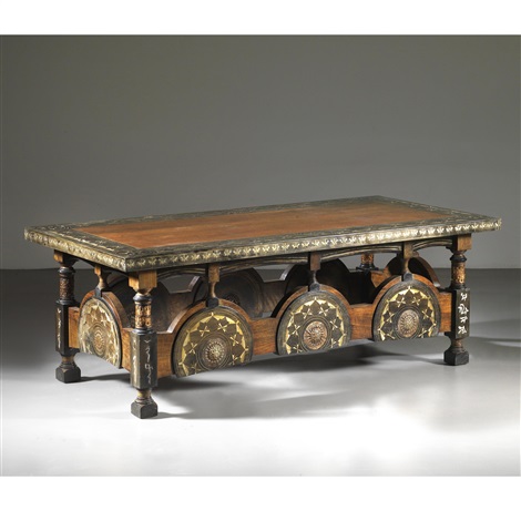 LOW TABLE, WOODEN STRUCTURE, METAL INLAYS by Carlo Bugatti on artnet