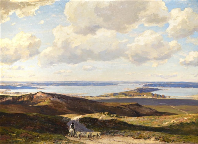 STUDLAND BAY WITH POOLE HARBOUR IN THE DISTANCE by Sir Herbert Edwin ...