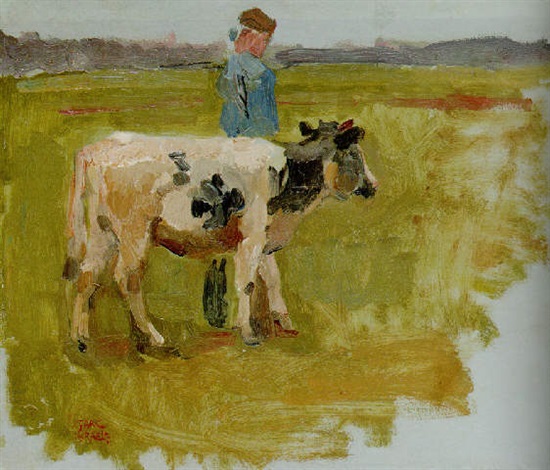 A peasant and a cow by Isaac Israels on artnet