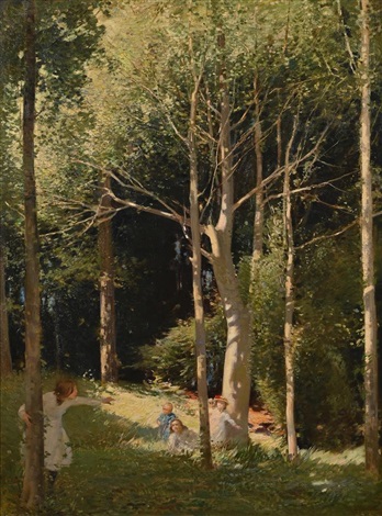 CHILDREN PLAYING IN A SUNLIT WOOD by Harry Watson on artnet