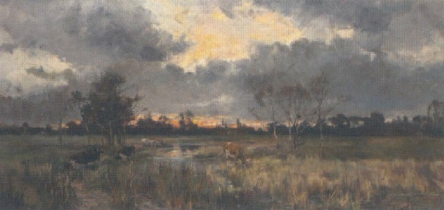 Cattle grazing at sunset by Robert William Arthur Rouse on artnet