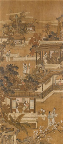 Two panels depicting scenes from Hong Lou meng A dream in red mansions ...
