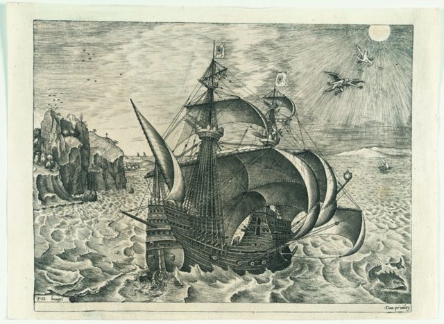 Armed Three-Master with Daedalus and Icarus in the sky by Pieter ...