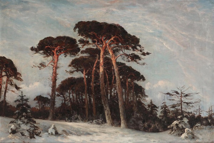 Tall trees in the winter sun by Ludvig Holm on artnet