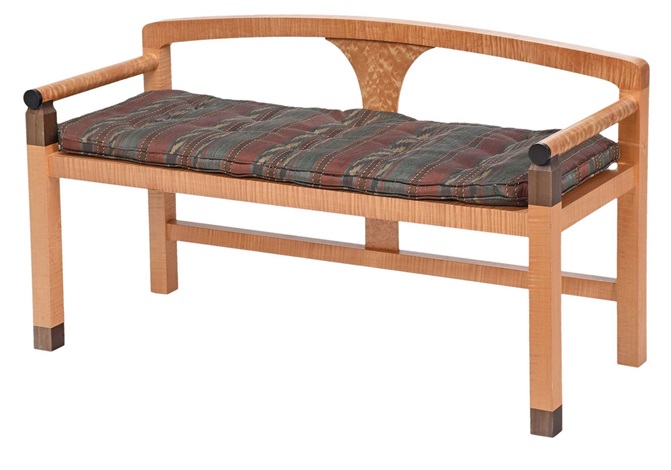 Wendy Stayman Figured Maple Bench with Jim Thompson Silk Upholstered ...