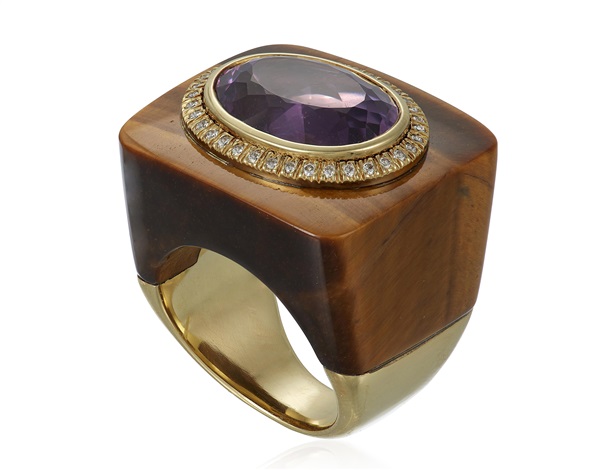 NICHOLAS VARNEY AMETHYST, TIGERS-EYE AND DIAMOND RING by Nicolas Varney ...
