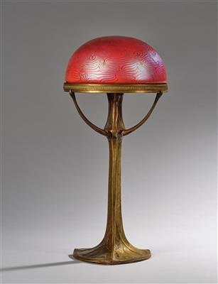 Adolf Pohl 1872-1930, Tischlampe mit Lampenschirm von Johann Lötz Witwe ...