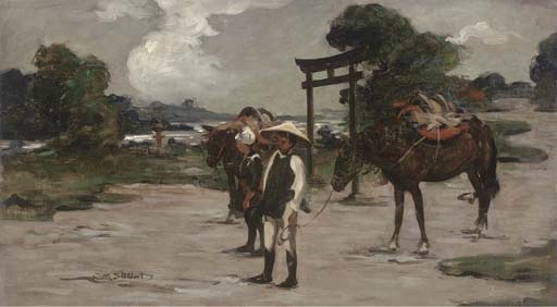Young travellers on a Far Eastern road by Christina Mary Stoddart on artnet