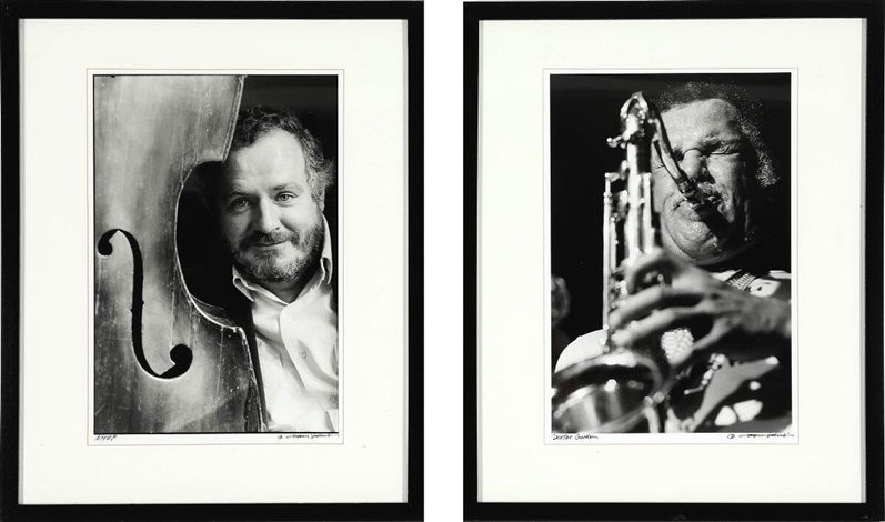 Two bw portrait photographs of jazz musicians Dexter Gordon and Niels ...