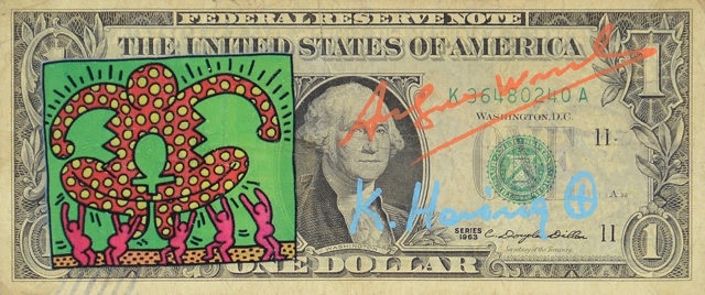 Inchiostro e pennarello su banconota da un dollaro by Keith Haring and Andy Warhol on artnet