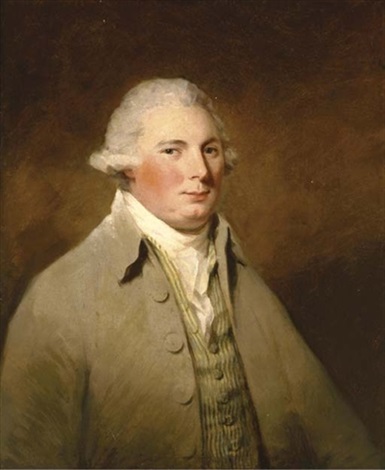 Portrait of David Erskine Esq. of Linlathen in a grey coat and striped ...