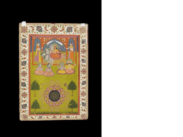 Parvati enthroned on a cushion of lotus petals above Siva within a ...
