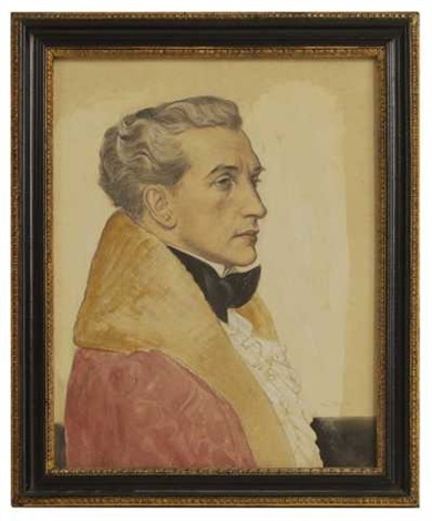 Portrait of Jerry Wright-Luff, three-quarter length, in a red coat by ...