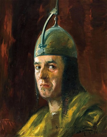 Self portrait with iron helmet by Adolf Behrmann on artnet
