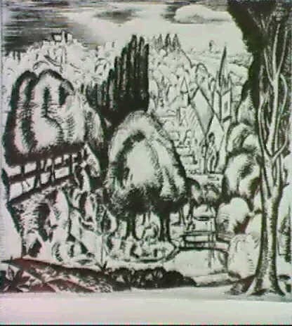 PAYSAGE DANS LE GOUT ITALIEN- EGLISE DANS UN GRAND PARC ADHEMAR B.N ...