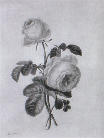 Two pink roses and a violet by Adèle Riché on artnet