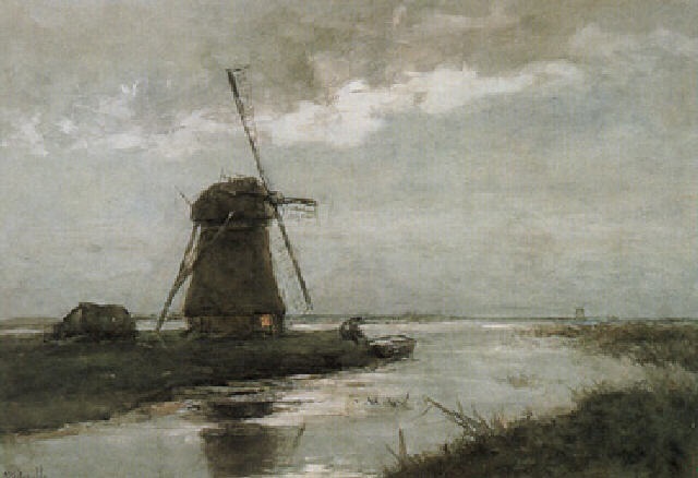 A polder landscape at dusk by Victor Bauffe on artnet