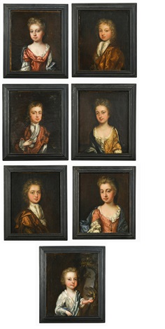 A group of seven portraits, believed to be children of the Jermyn ...