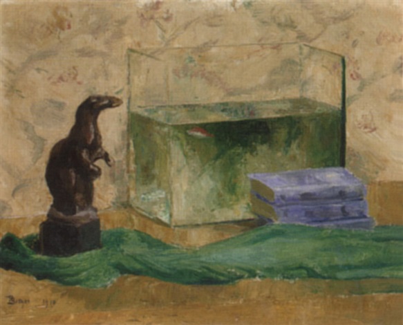 Stillleben mit Otterskulptur und Aquarium by Robert Breyer on artnet