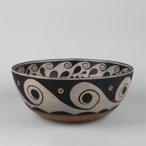 Large Pottery Bowl with Black on White Fish Design by Thomas Tenorio on ...