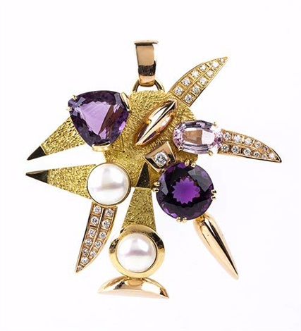 Gold, amethyst and mabé pearls pendant, mark of GIORGIO FACCHINI by ...