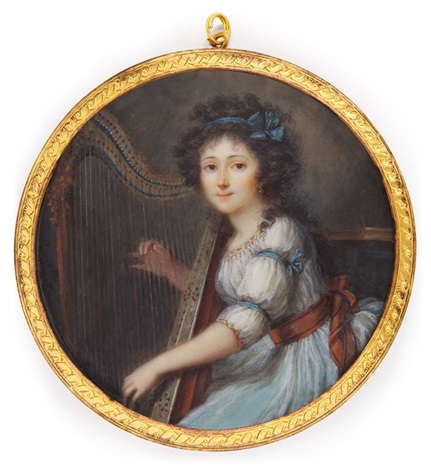 Portrait of a lady playing a harp, circa 1790 by Joseph Tassy on artnet