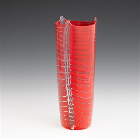Cardinali series truncated cone vase in blown glass decorated with red ...