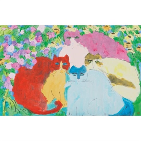 Cats with flowers by Walasse Ting on artnet