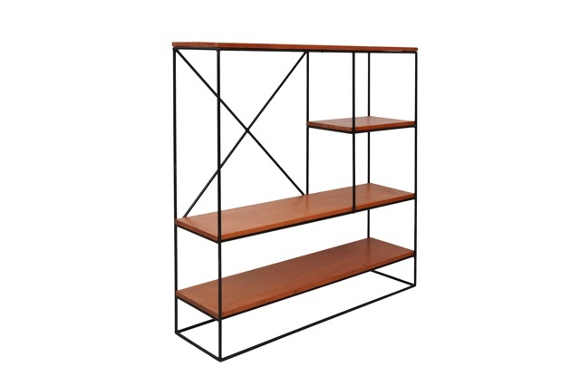 A model 1596 two-piece room divider, circa 1950s, the beech shelves ...