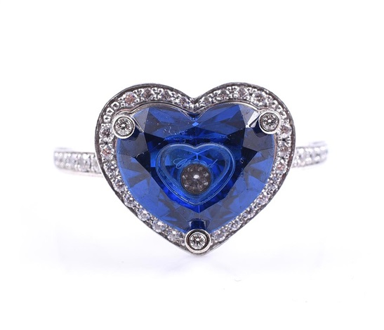 CHOPARD, SO HAPPY, A DIAMOND AND SYNTHETIC BLUE STONE HEART RING by ...