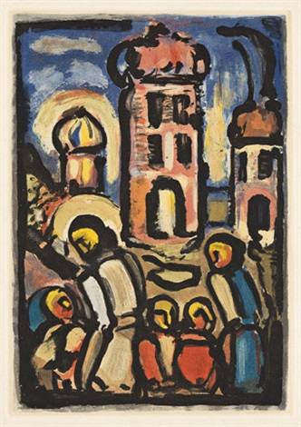 Christ de profil. WithChrist et les Enfants, color aquatint, 1935. by ...