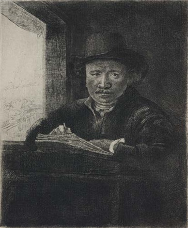 Self portrait drawing at a window by Rembrandt van Rijn on artnet