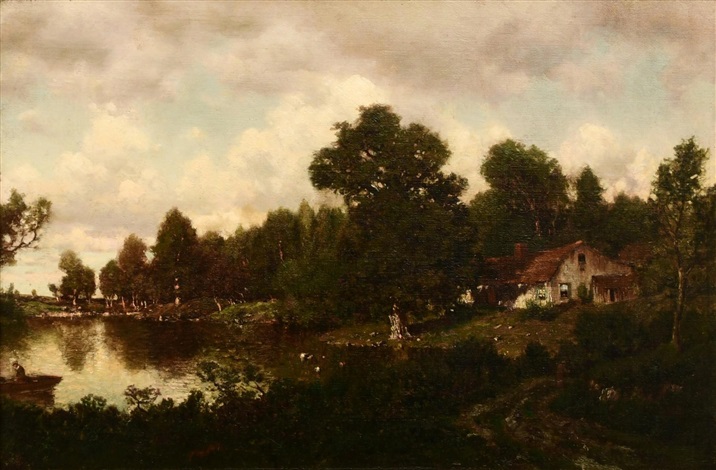 Henry Pember Smith American, 1854-1907, Landscape with a House and Pond ...