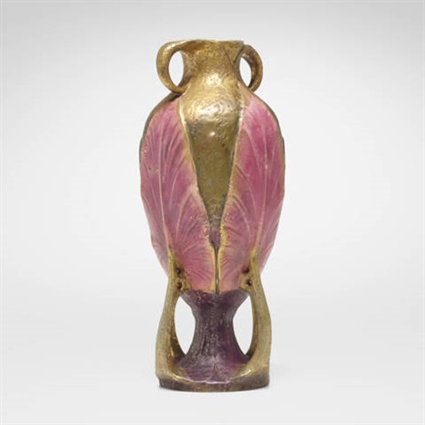 Tall Amphora vase with leaves by Riessner, Stellmacher & Kessel on artnet
