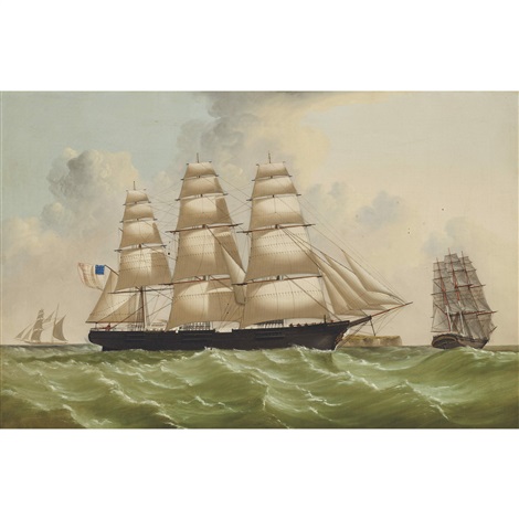 AMERICAN CLIPPER SHIP BOSTONIAN IN TWO POSITIONS by Benjamin Tindall of Hull on artnet