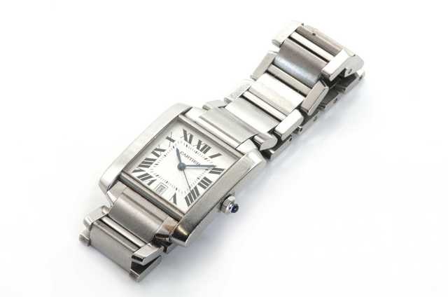 A stainless steel Cartier Tank Française automatic bracelet watch by ...