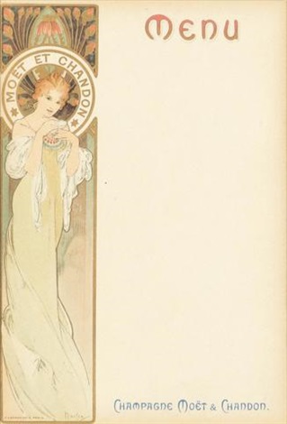Three Möet Chandon Menu Cards. by Alphonse Mucha on artnet