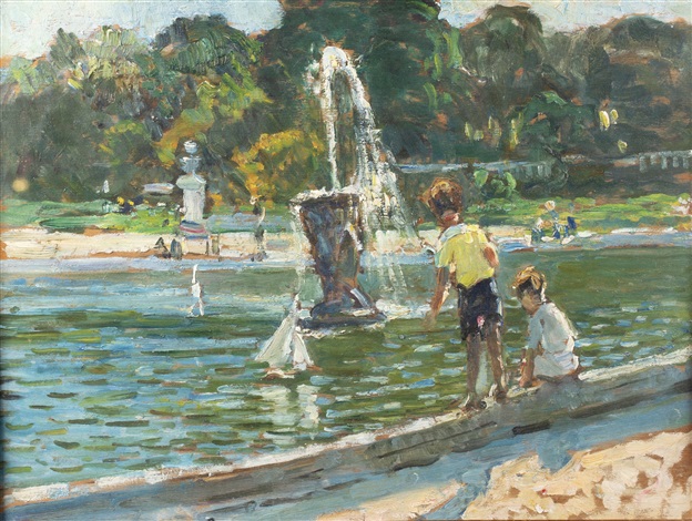 Children playing with a toy boat, in the Tuileries Garden by Dorothea ...