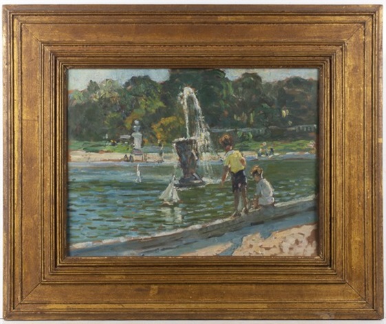 Children playing with a toy boat, in the Tuileries Garden by Dorothea ...