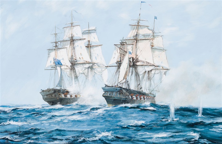 The Action between H.M.S. Java and USS Constitution, 1812 by Montague ...