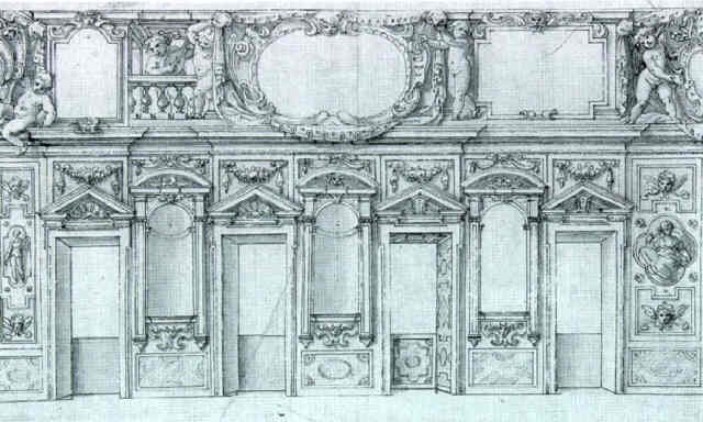 A STUDY OF A ROOM WITH FOUR WINDOW BAYS BETWEEN WHICH AR NICHES ...