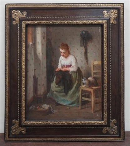 The Seamstress with Her Cat by Henri Charles Antoine Baron on artnet