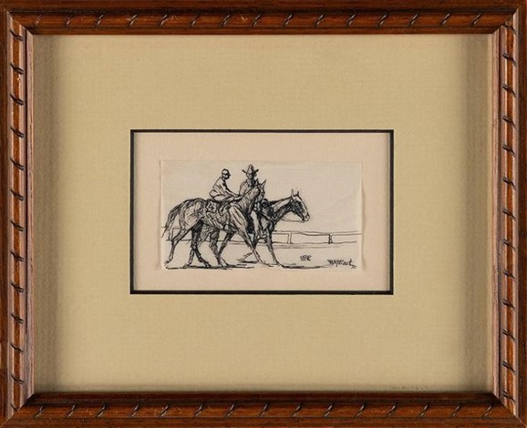 Three ink drawings 1 Cowboy Conversation 2 Bucking Horse 3 A Cowboy and ...