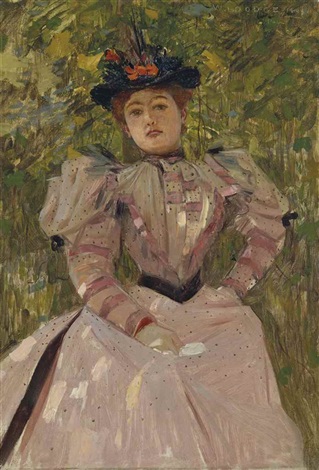 Elégante en robe rose by William D. Dodge on artnet