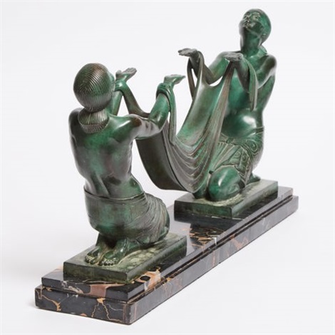 French Art Deco Pierre Le Faguays Fayral Offrandre Mantle Group, mid ...