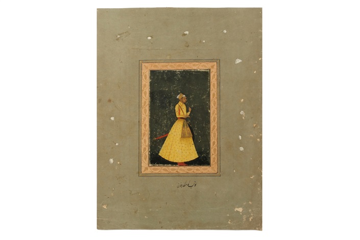 AN INDIAN ALBUM PAGE A STANDING PORTRAIT OF A NAWAB AND A DUTCH ...